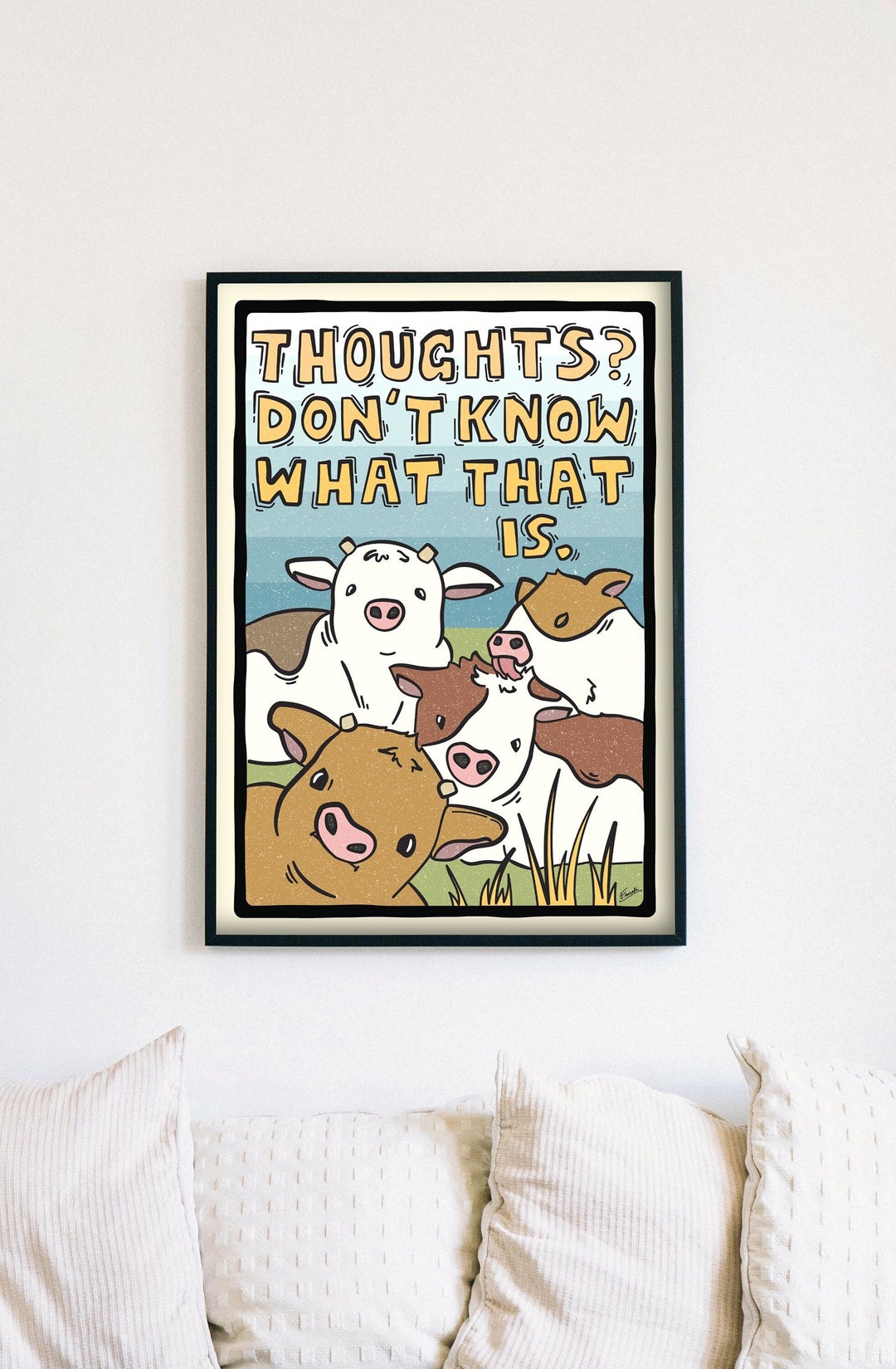 Funny Cow Print, Vintage Effect Cow Print, Digital Download, Cute Home ...