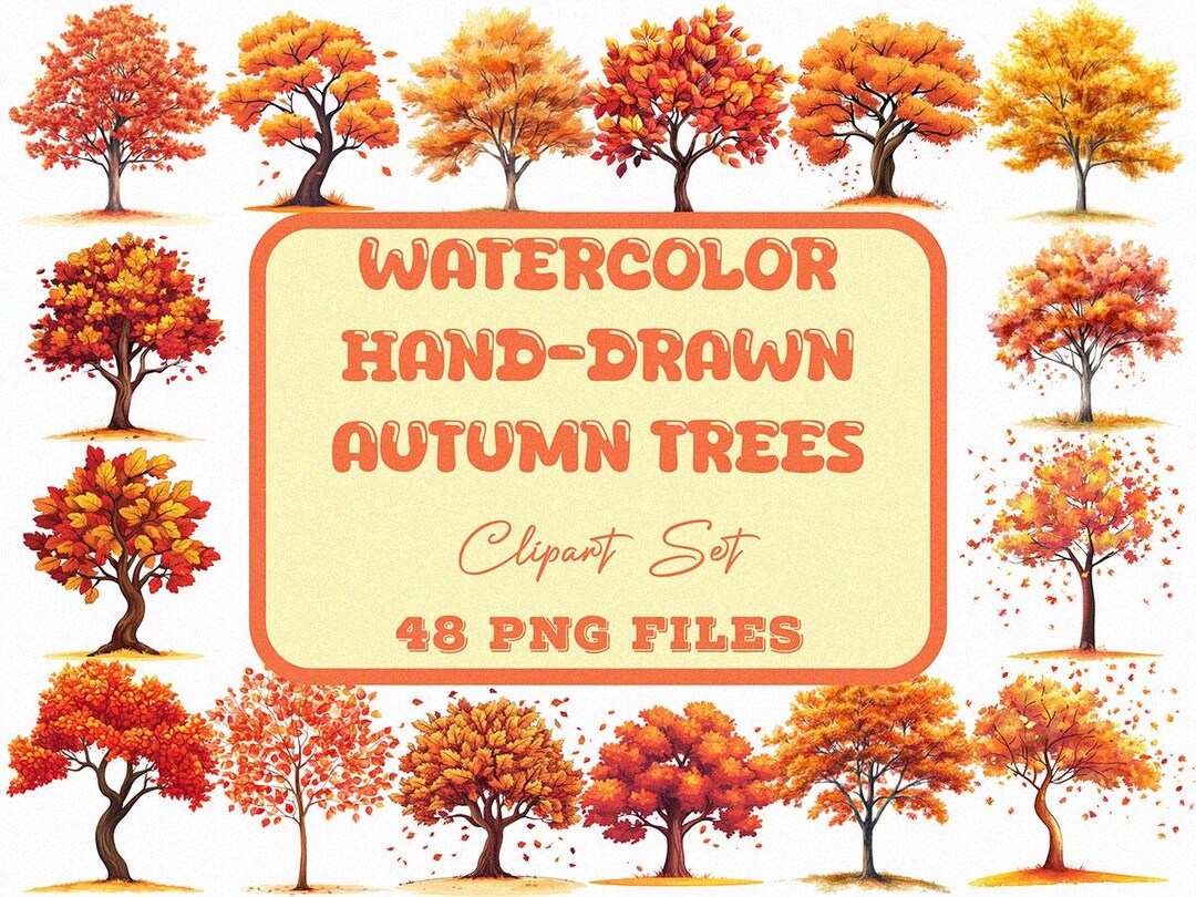 Autumn Trees Clipart Boho Tree PNG Scrapbook Watercolor Fall Foliage ...