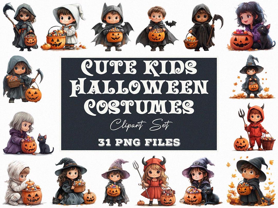 Cute Halloween Girl Clipart Watercolor Halloween Little Girl Clipart ...