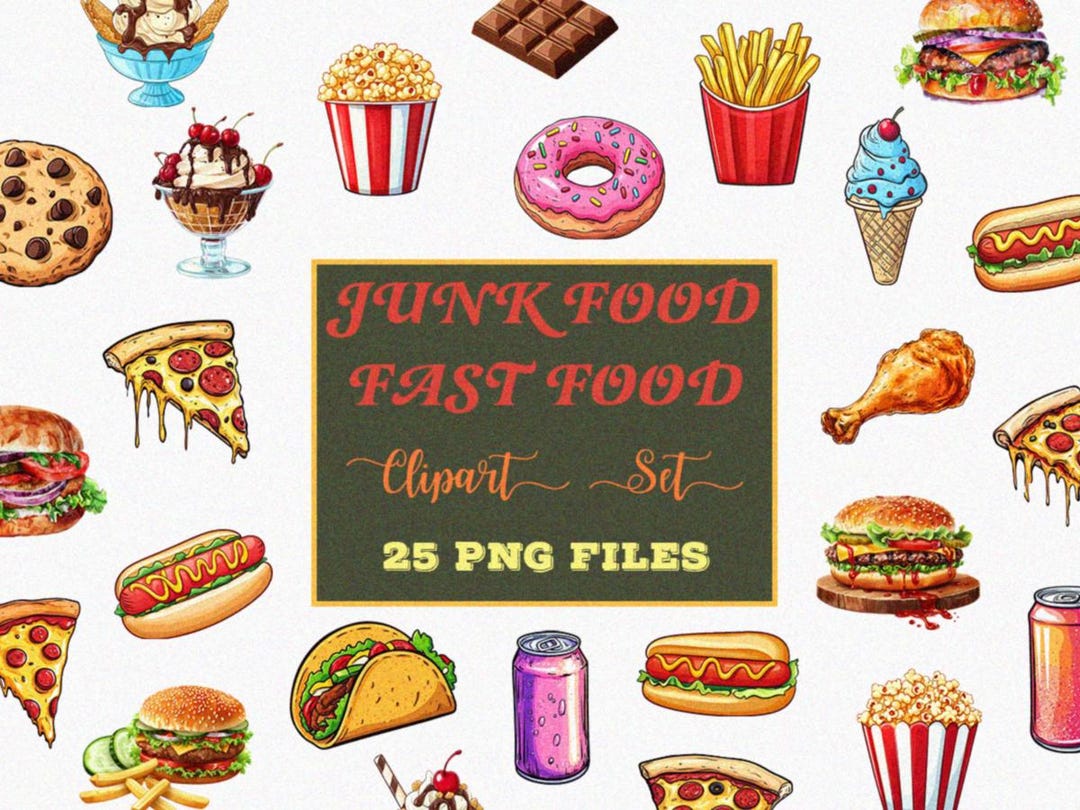 Junk Food Clipart Set, Fast Food Clipart Set, Burger PNG, Pizza PNG ...
