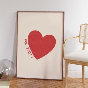I Love You Wall Print | Red and Pink Home Decor, Doodle Love Heart ...