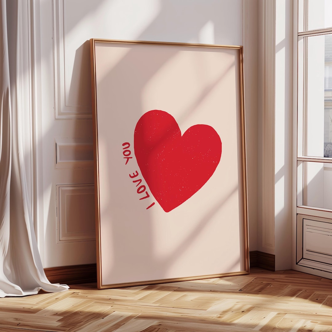 I Love You Wall Print | Red and Pink Home Decor, Doodle Love Heart ...