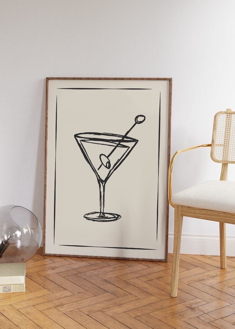 Martini Kitchen Wall Prints Cream Black and White Print Food - Etsy
