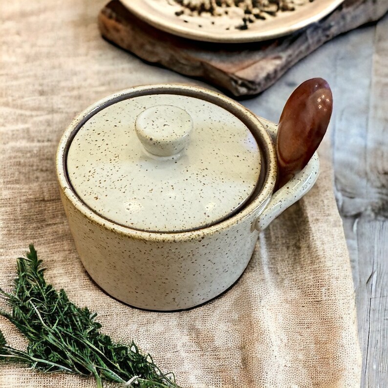 Handcrafted Speckled Ceramic Salt Cellar & Sugar Container Set With Lid ...