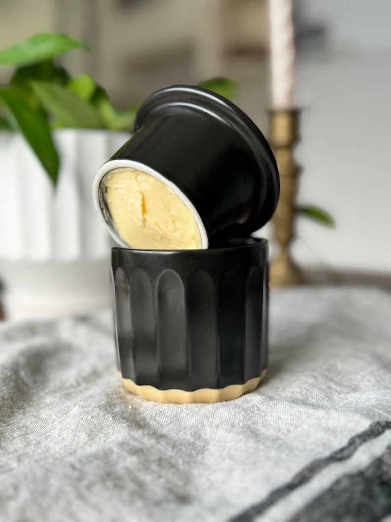 Fluted Ceramic French Butter Keeper With Water Line, Countertop Butter ...