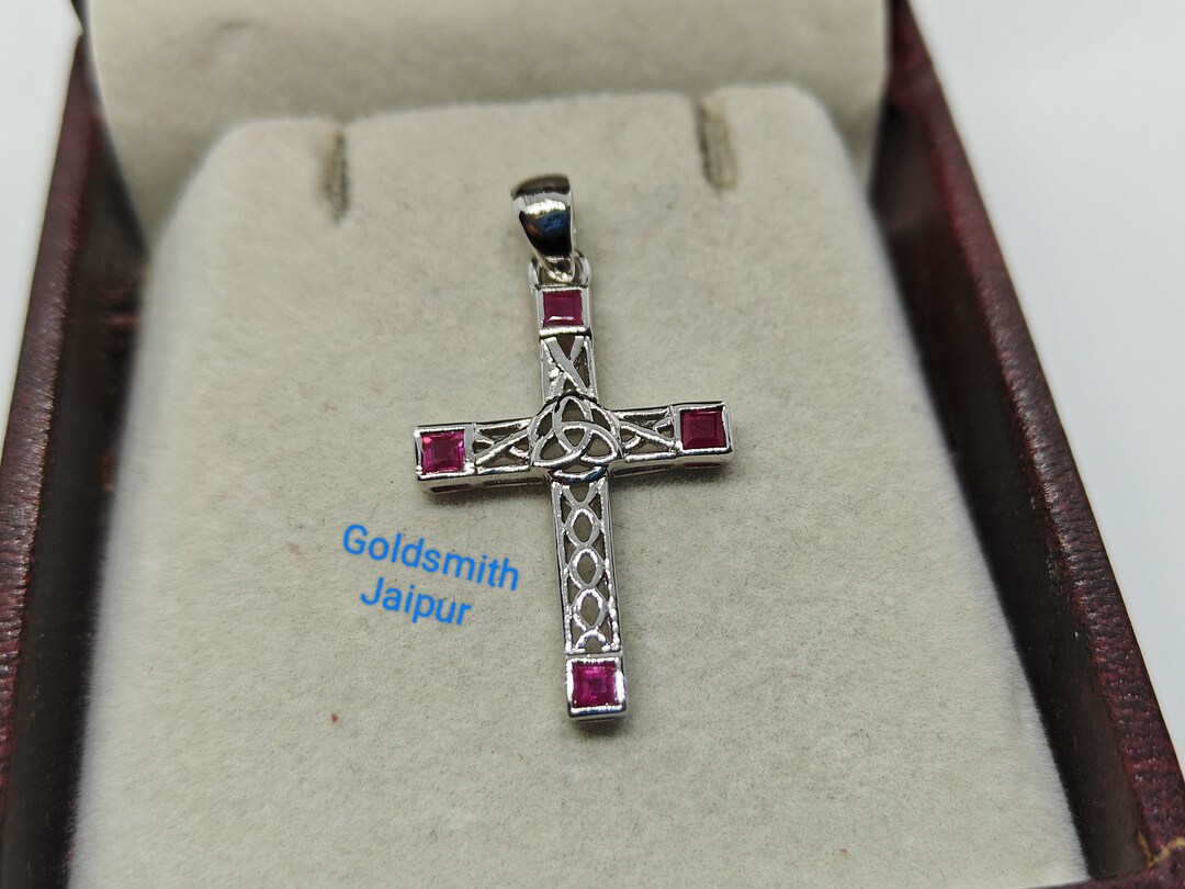 Natural Ruby Gemstone Pendant, Princess Cut Cross Pendant, Handmade ...