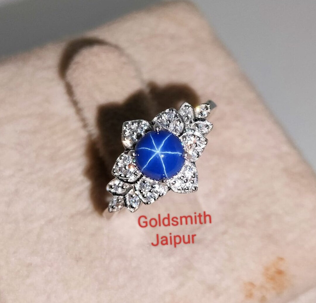 Vintage Blue Star Sapphire Ring, 925 Sterling Silver, Engagement Ring ...