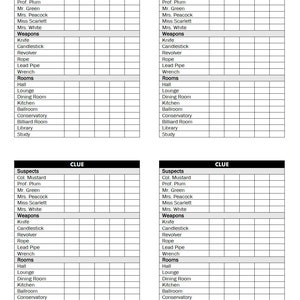 Clue Score Sheets: Printable Game Sheets (digital Download) - Etsy