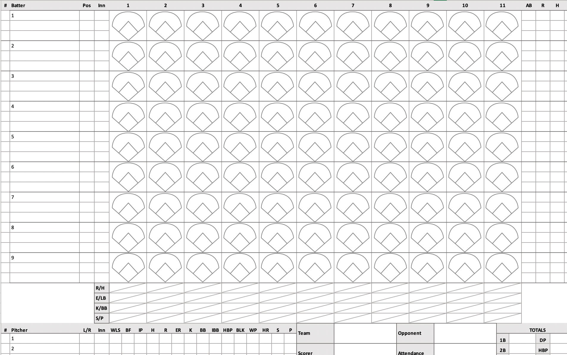 Baseball Scoresheet Template - Printable 8.5x11, 8.5x14 (PDF Download ...