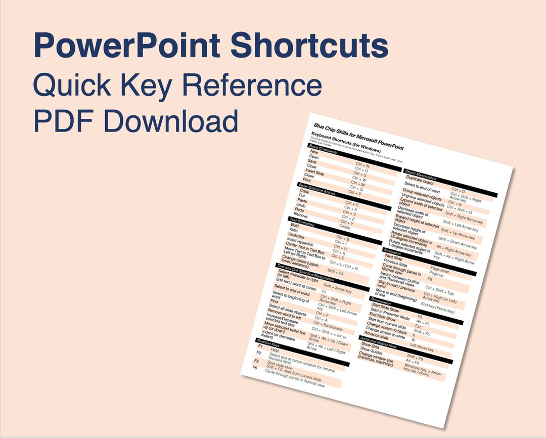 Powerpoint Quick Keys for Windows Cheat Sheet - Downloadable 8.5 X 11 ...