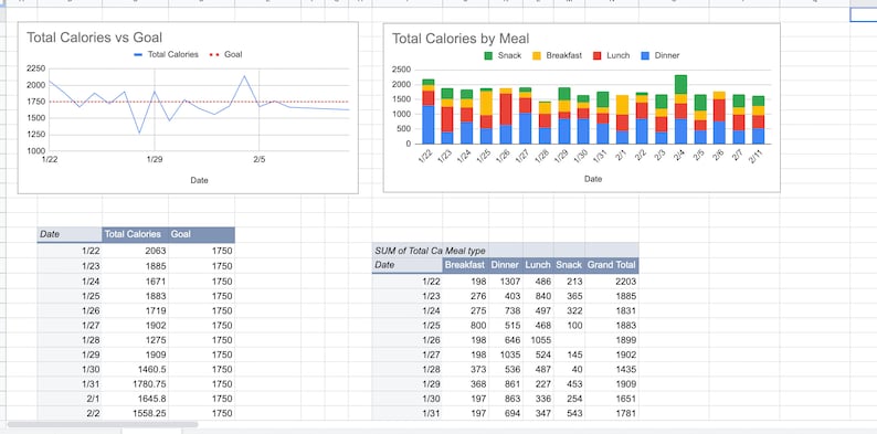 Calorie Tracker Excel and Google Sheets Templates File Downloads Tables ...