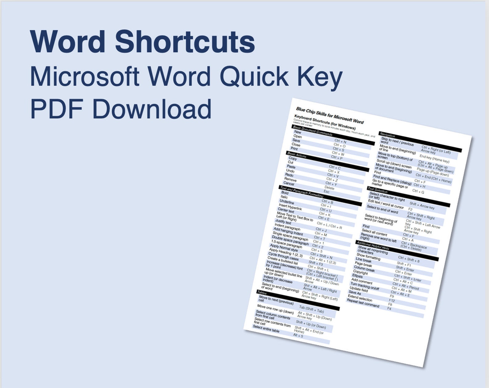 Word Quick Keys Cheat Sheet for Windows - Downloadable 8.5 X 11 PDF - Etsy