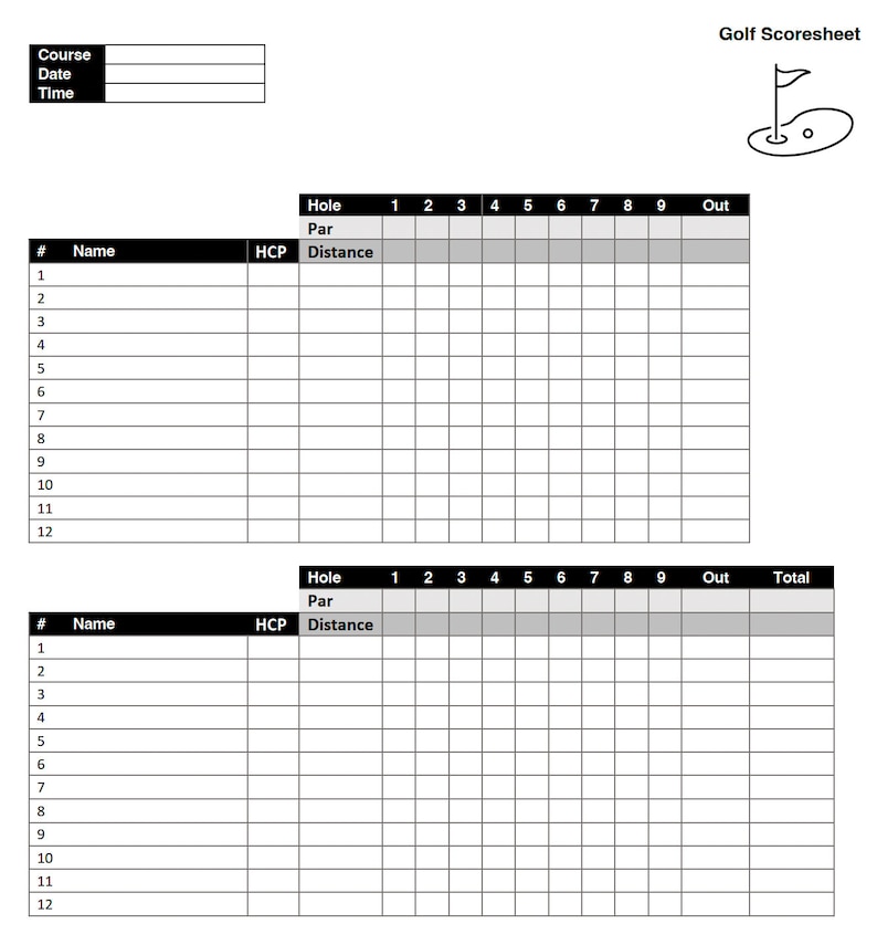 Golf Scoresheet Template - Downloadable and Printable 8.5 X 11-inch PDF ...