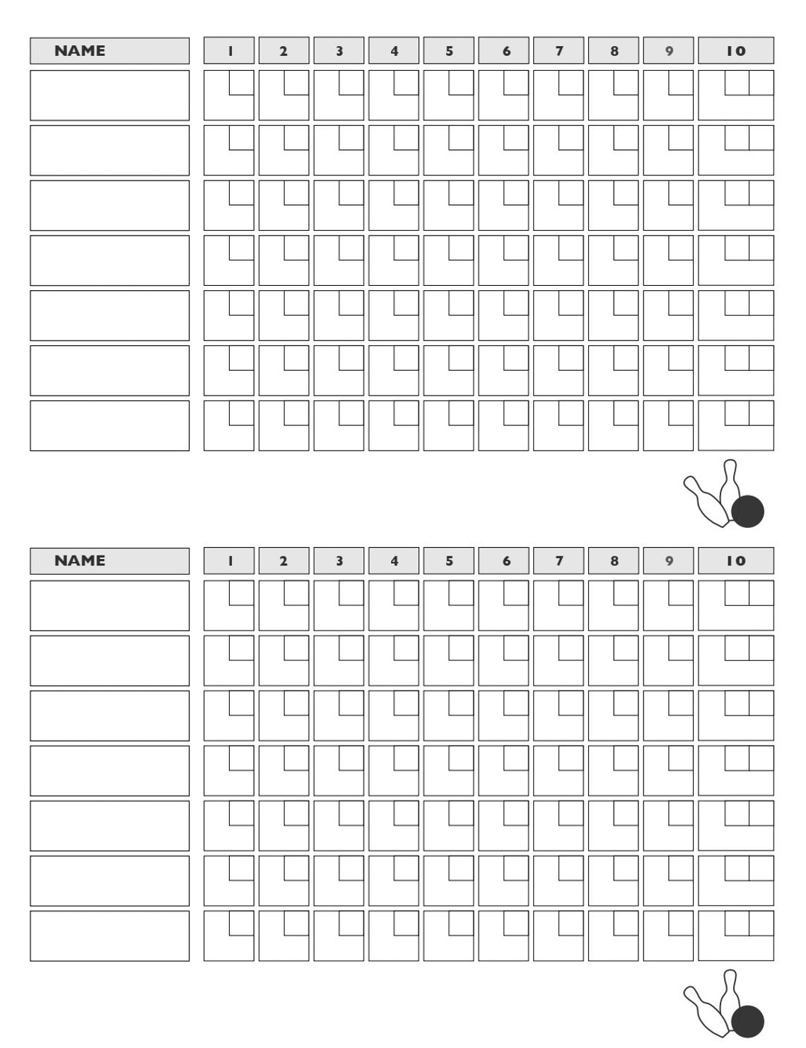 Bowling Scoresheet - Downloadable PDF 8.5 X 11 - Etsy