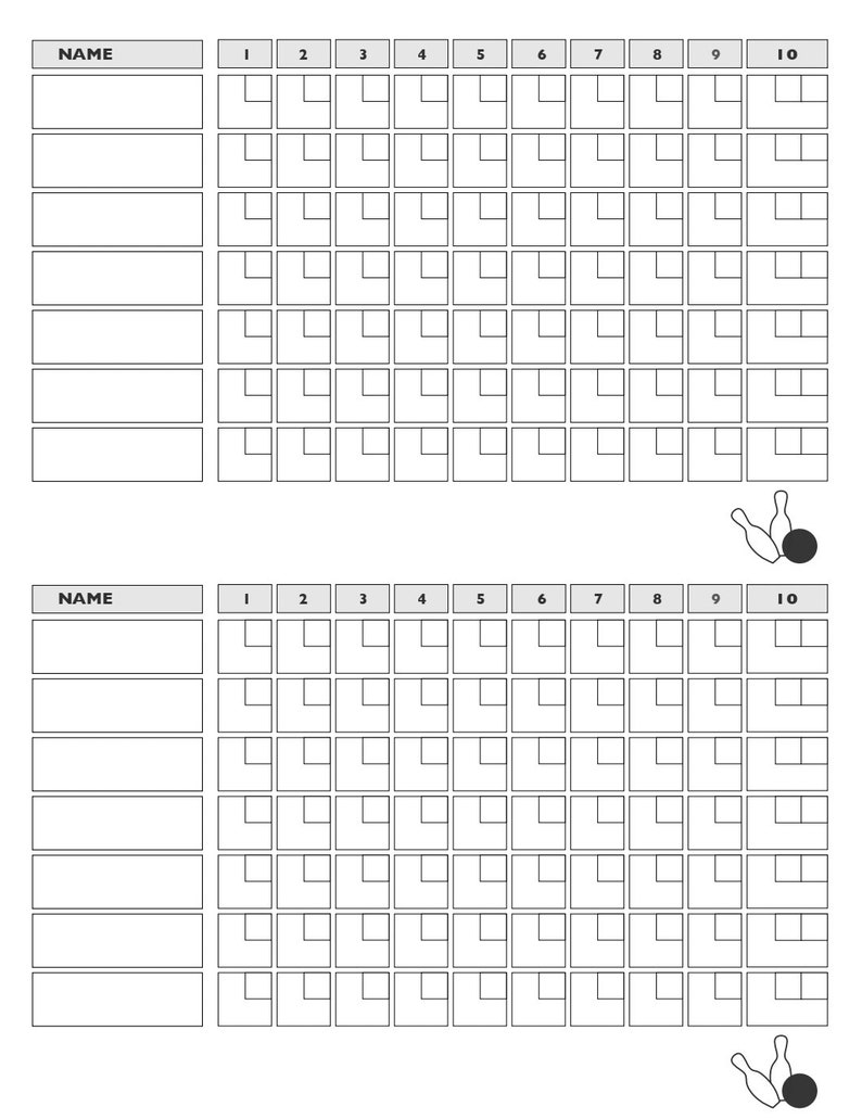 Bowling Scoresheet - Downloadable PDF 8.5 X 11 - Etsy