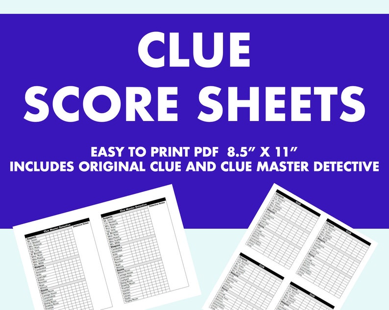 Clue Score Sheets: Printable Game Sheets (digital Download) - Etsy