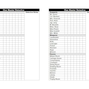 Clue Score Sheets - Digital Download PDF - for Clue and Clue Master ...