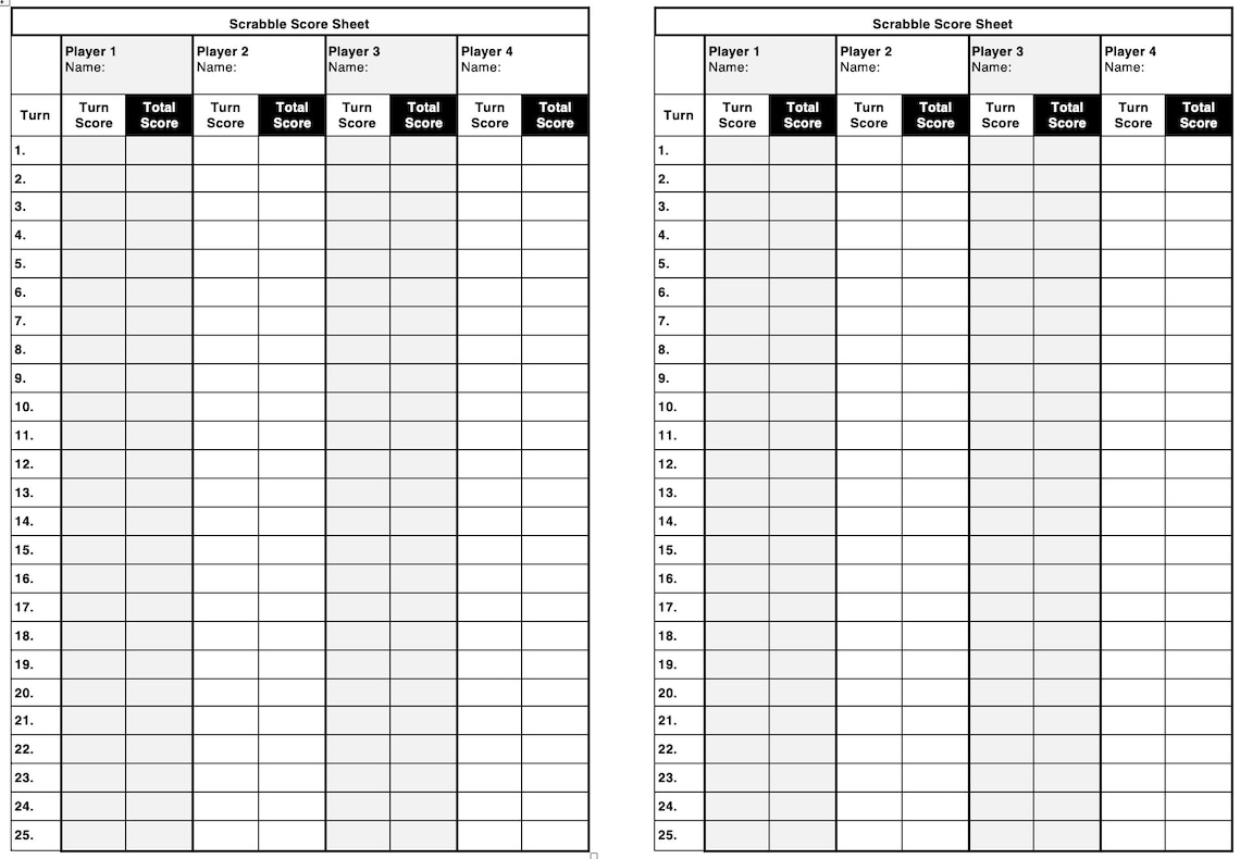 Scrabble Printable Score Sheet, 8.5x11 Downloadable PDF - Etsy