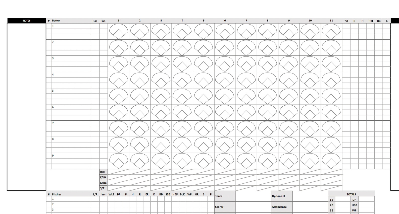 Baseball Scoresheet Template - Printable 8.5x11, 8.5x14 (PDF Download ...