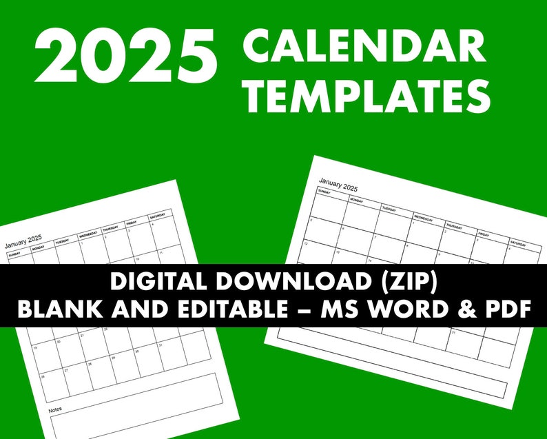 2025 Calendar Templates: Editable MS Word & PDF (digital Download) - Etsy