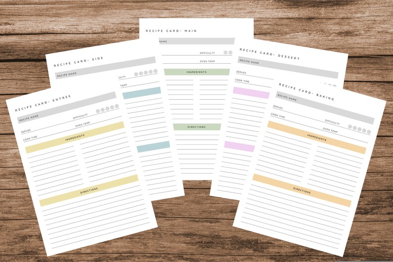 Printable Recipe Card / Recipe Sheet PDF digital Download - Etsy