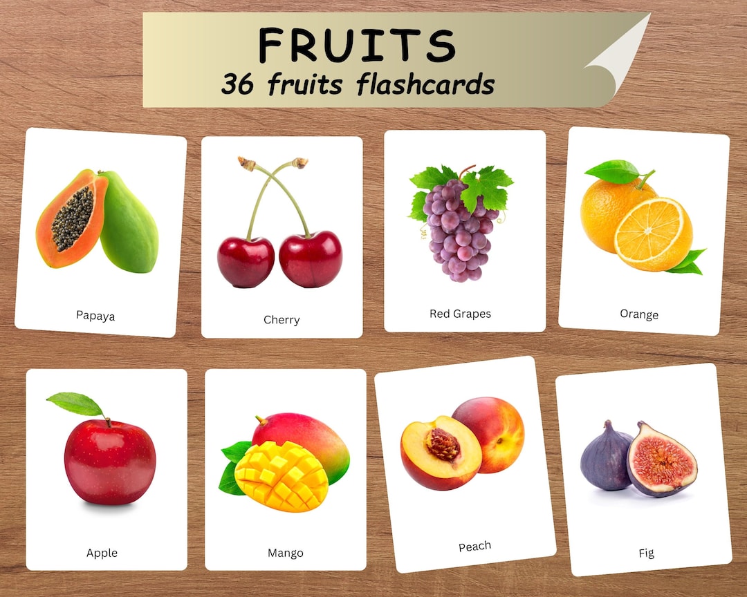 FRUITS Flashcards real Pictures 36 Montessori Fruit Cards Flash Cards ...