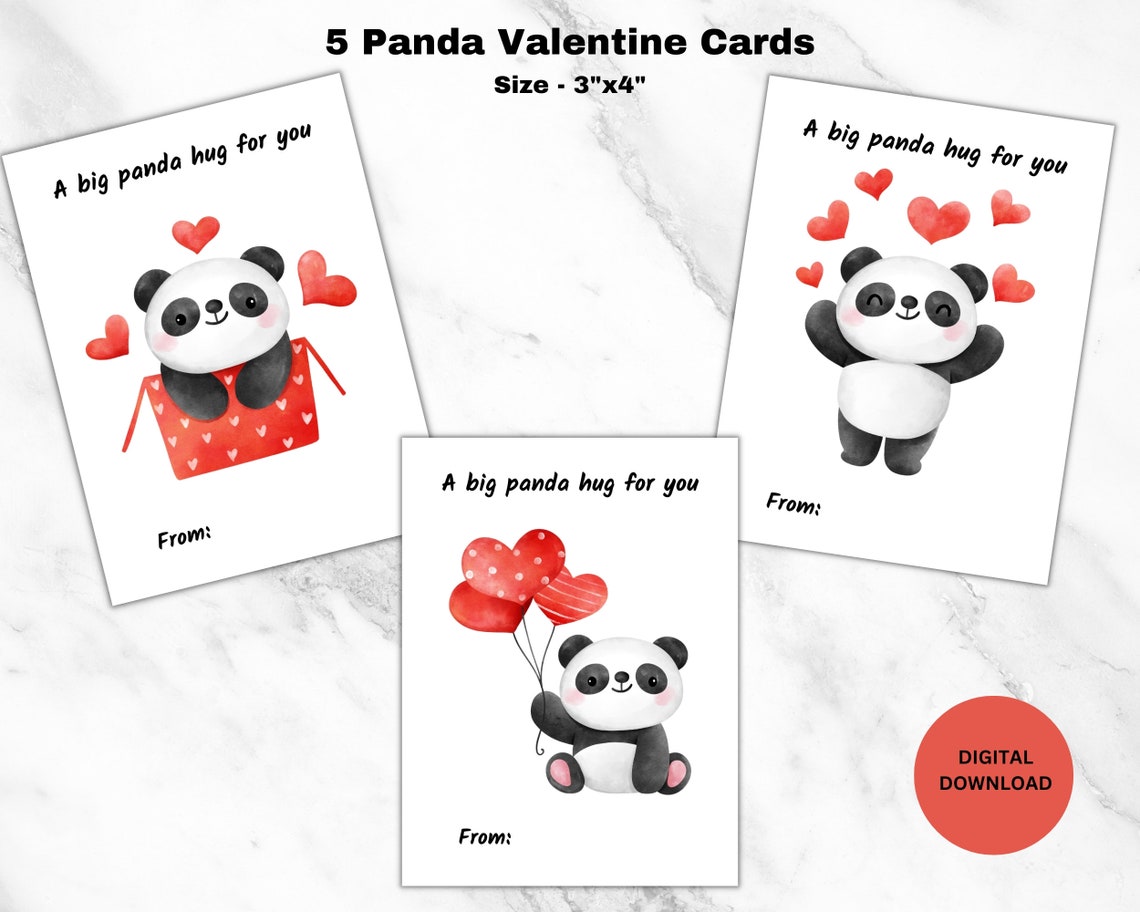 Kids Valentine Cards, School Valentine Card, Panda Valentine, Printable ...