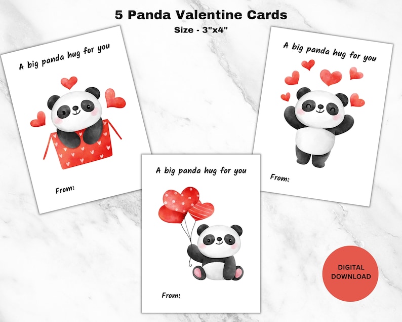 Kids Valentine Cards, School Valentine Card, Panda Valentine, Printable ...