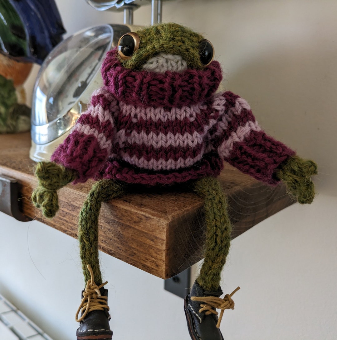 Knitted Froggy With Leather Boots and Sweater, Christmas Gift Frog - Etsy