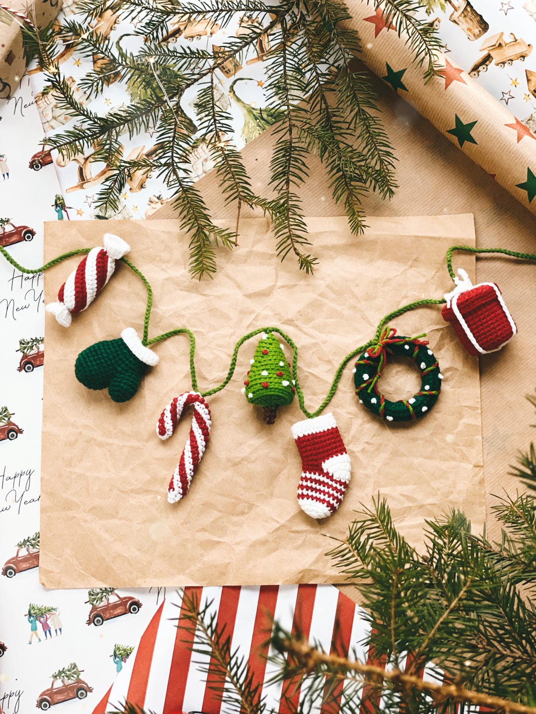 Crochet Christmas Garland Pattern, Xmas Decor, Crochet Window Bunting ...