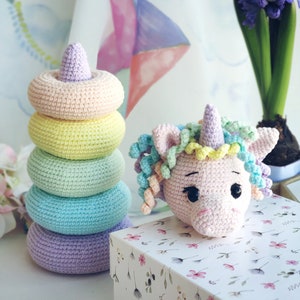 Unicorn Stacking Crochet Pattern, Crochet Ring Tower, Sorting Toy - Etsy