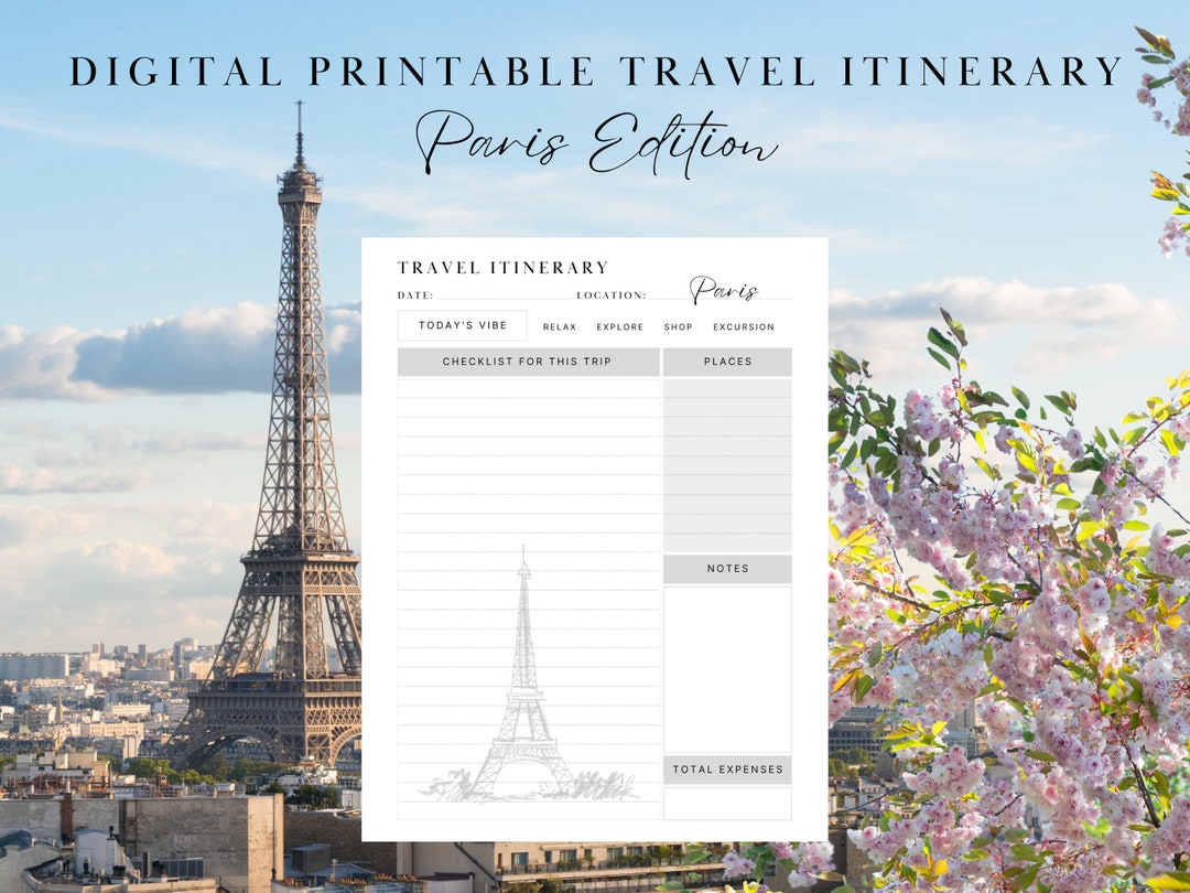 Paris Digital Printable Travel Itinerary | Daily Travel Planner | iPad ...