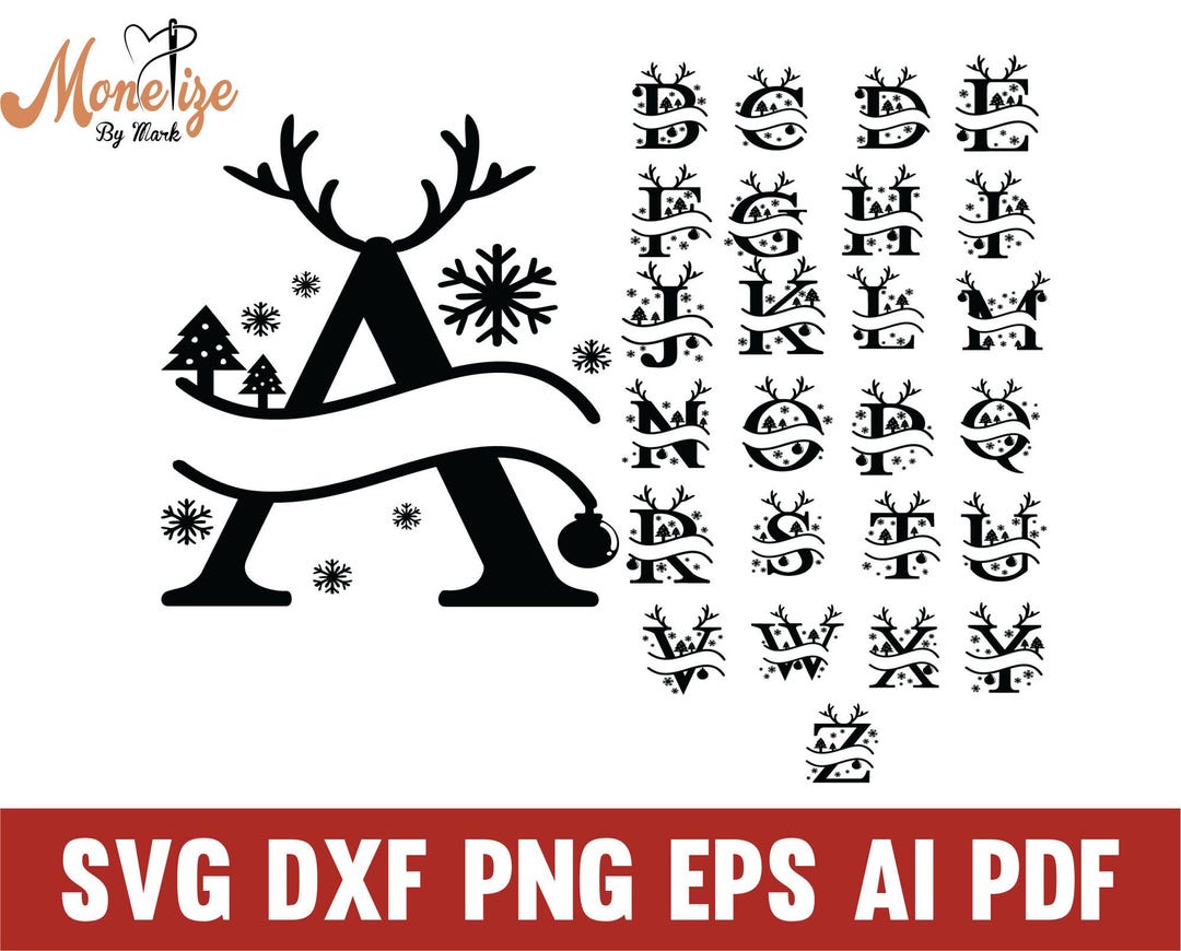 Christmas Split Alphabets Svg, 26 Christmas Capital Letters Alpahbets ...
