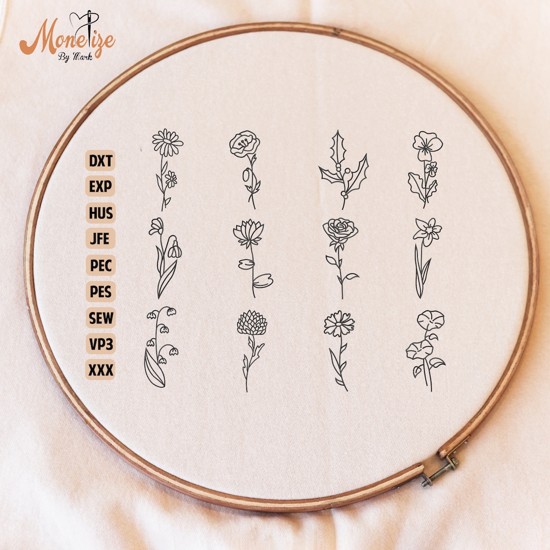 Embroidery Birth Month Flowers Designs,12 Month Flowers Bundle Machine ...