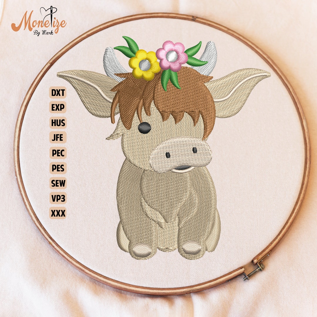 Highland Cow Embroidery Design, Cute Baby Girl Cow Design Machine ...