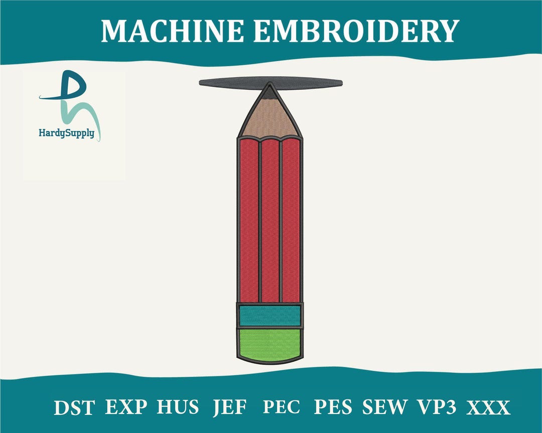 Pencil Embroidery Design, Back to School Machine Embroidery Pattern ...