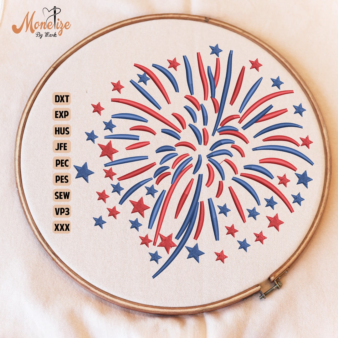 Independence Day Fireworks Embroidery Design, American Firework Machine ...