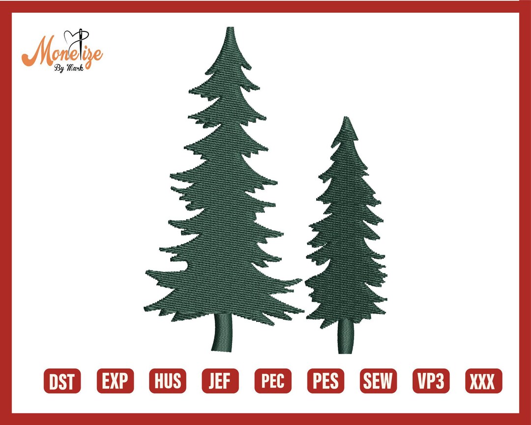 Pine Trees Machine Embroidery Pattern, Christmas Trees Embroidery ...