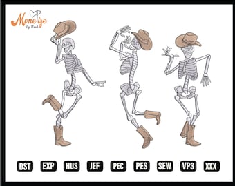 Dancing Skeleton Embroidery Designs, Halloween Cowboy Skeleton Machine ...