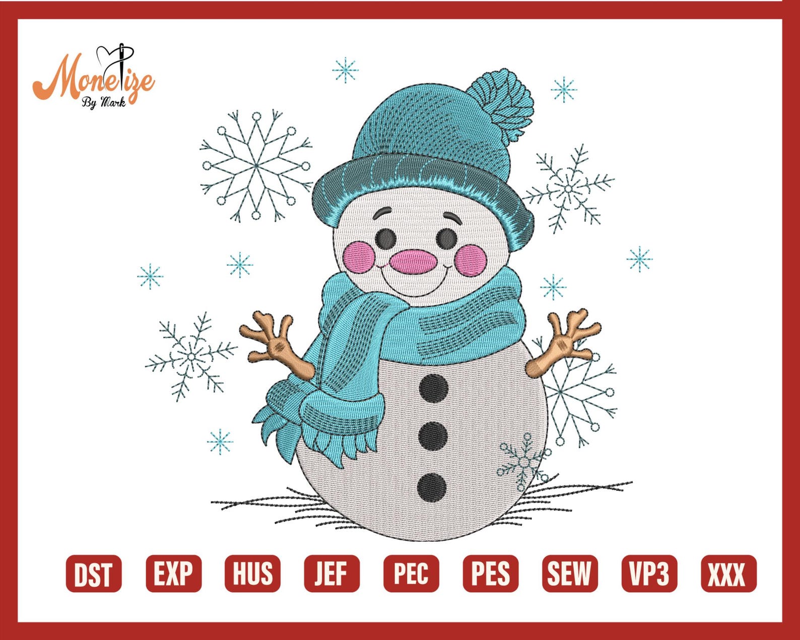 Adorable Snowman Embroidery Design, Festive Snowman With Snowflakes ...