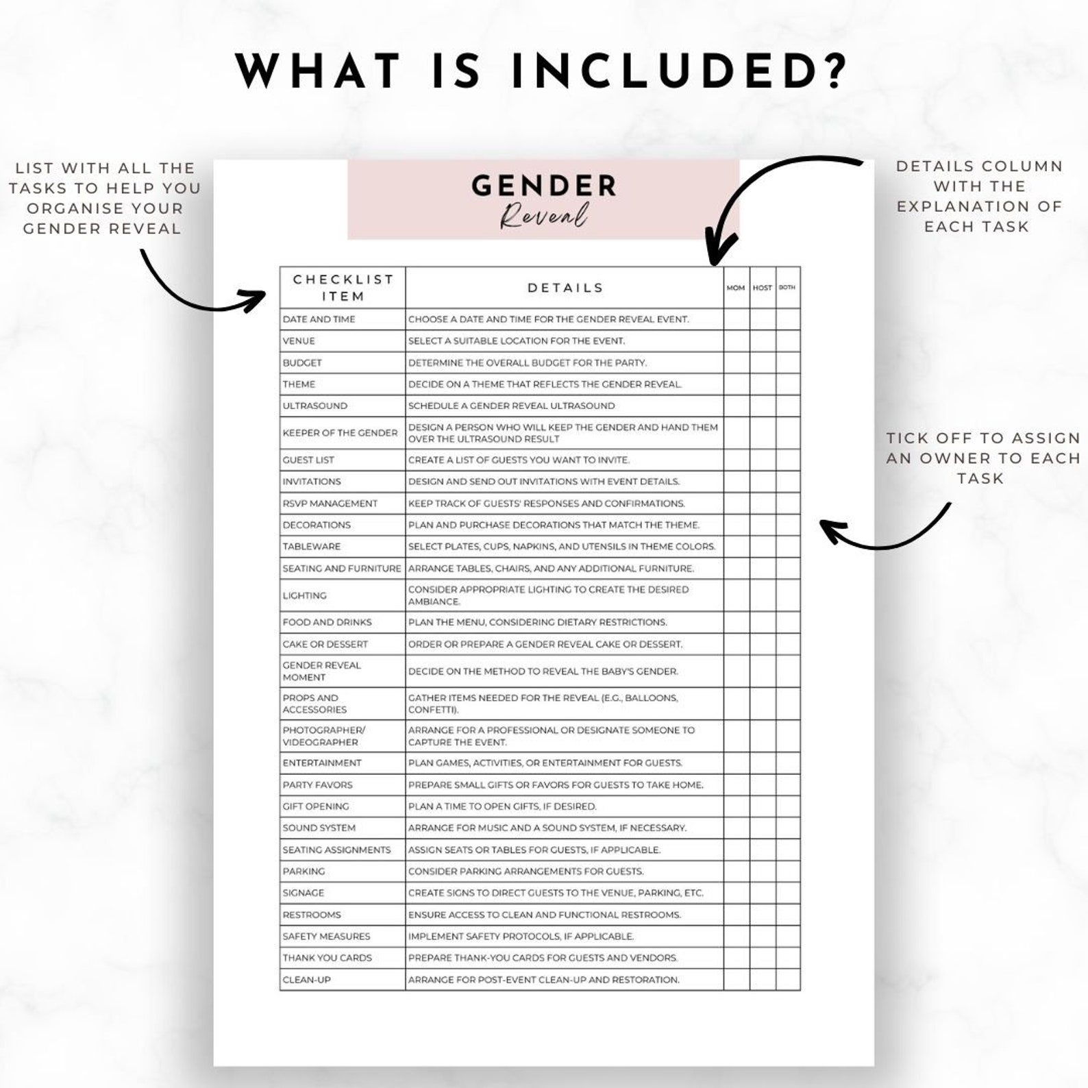 Gender Reveal Checklist Printable Gender Reveal Planner - Etsy