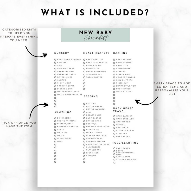 New Baby Checklist Printable, Baby Registry, Baby Essentials Checklist ...