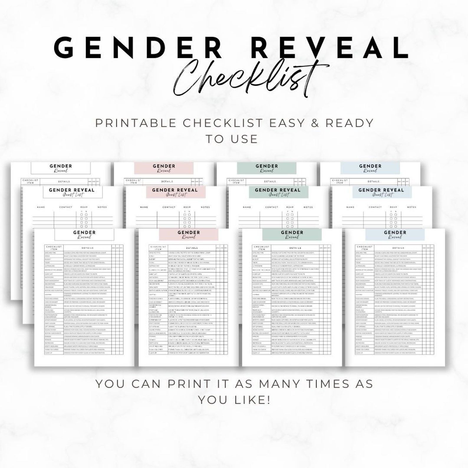 Gender Reveal Checklist Printable, Gender Reveal Planner Printable ...