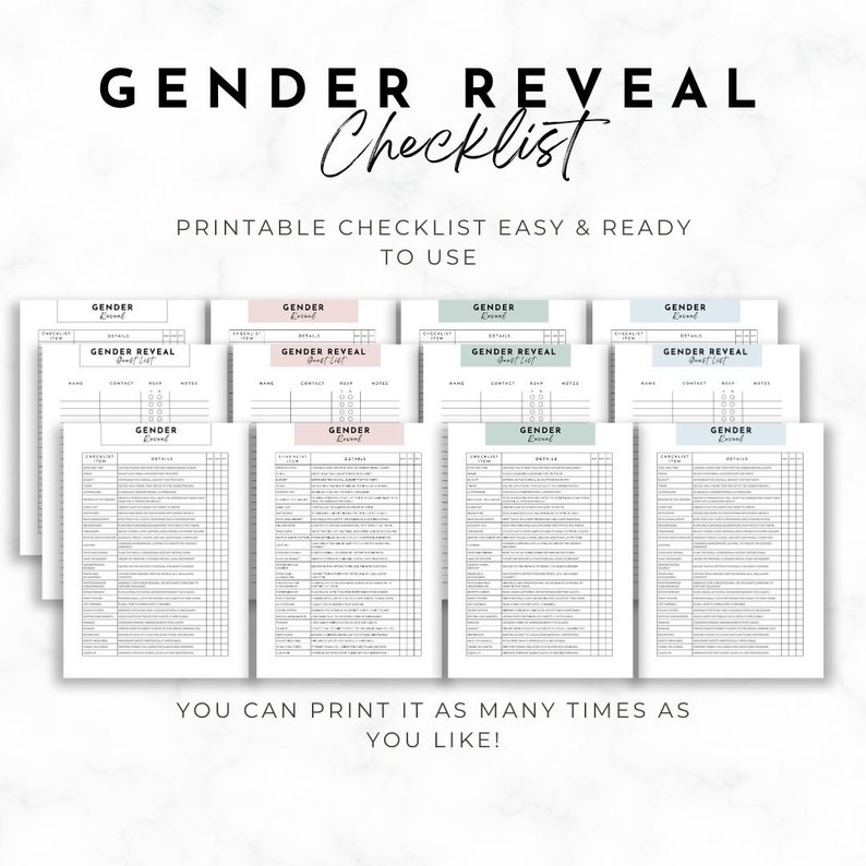 Gender Reveal Checklist Printable, Gender Reveal Planner Printable ...
