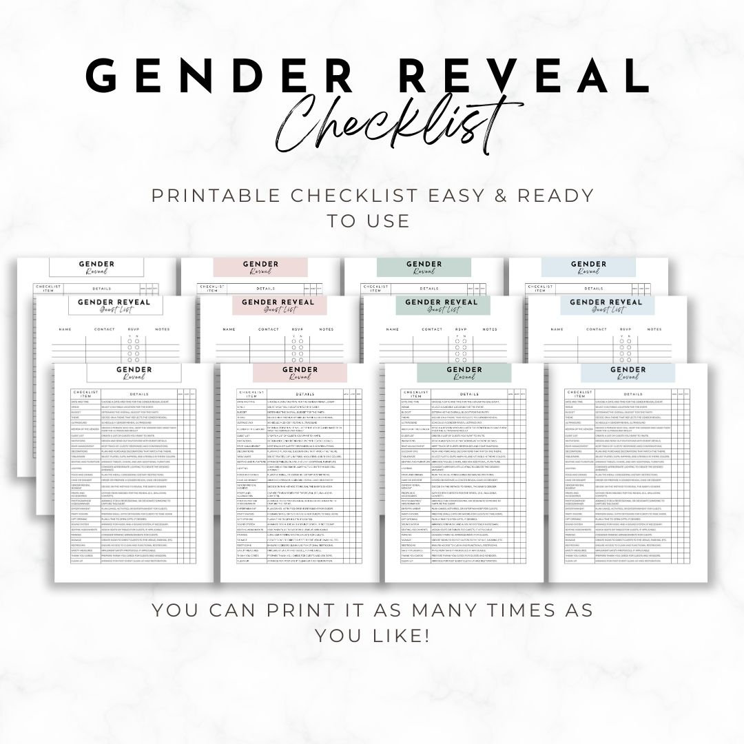 Gender Reveal Checklist Printable, Gender Reveal Planner Printable ...