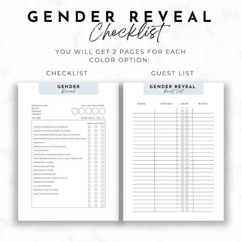 Gender Reveal Checklist Printable Gender Reveal Planner - Etsy