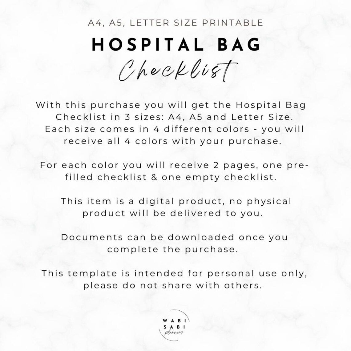 Hospital Bag Checklist Printable, Birth Bag Packing List, Pregnancy ...