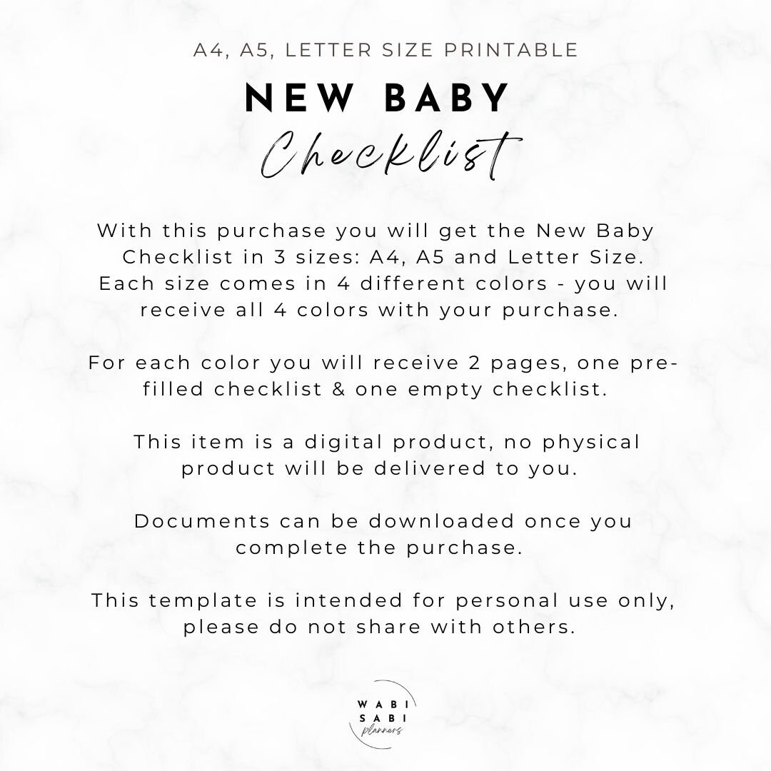 New Baby Checklist Printable, Baby Registry, Baby Essentials Checklist ...