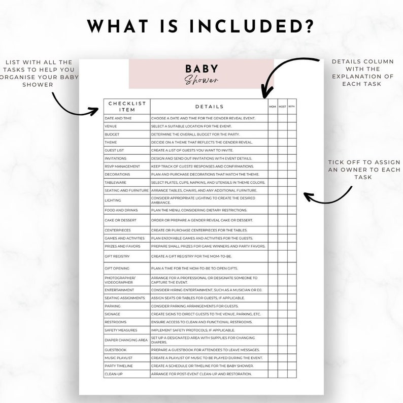 Baby Shower Checklist Printable, Baby Shower Planner Printable, Baby ...
