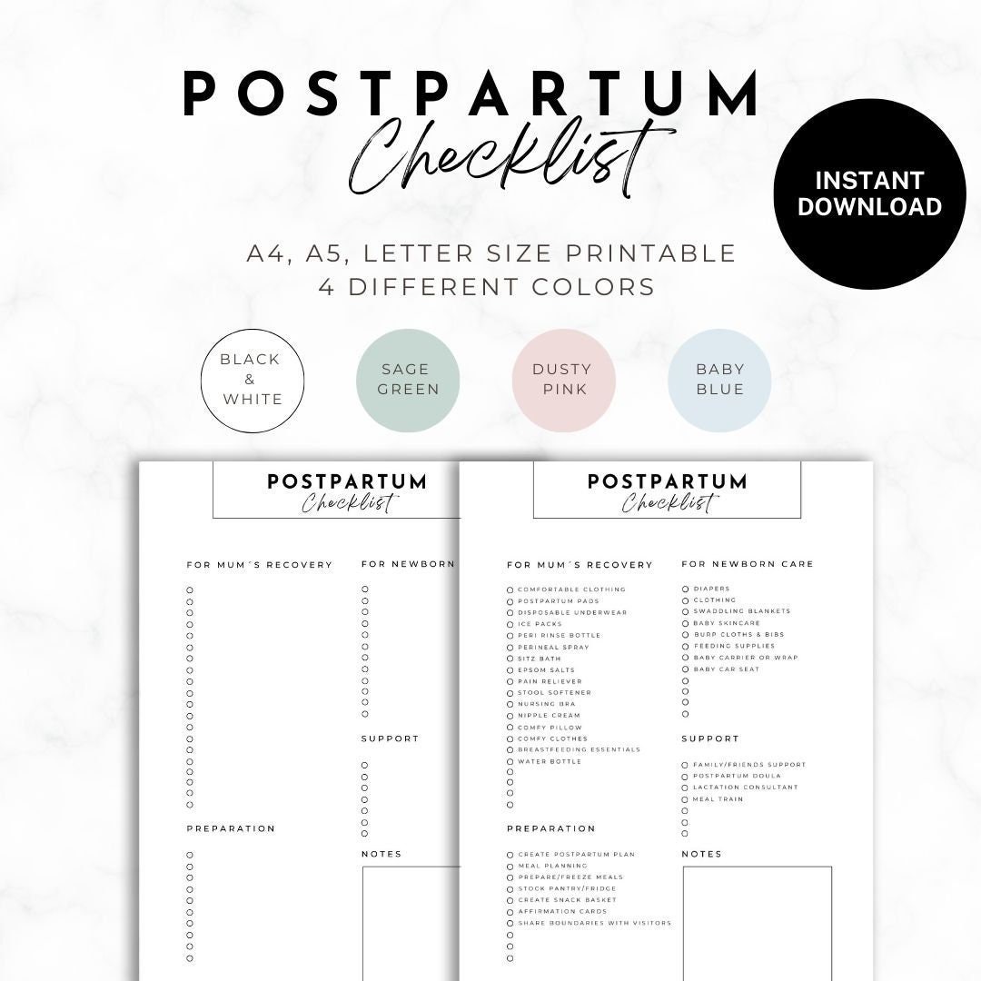 Postpartum Checklist Printable, New Mom Planner,postpartum Essentials ...